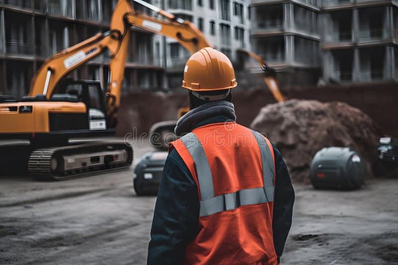 Construction Engineer Supervising Work at Building Site. Neural Network ...
