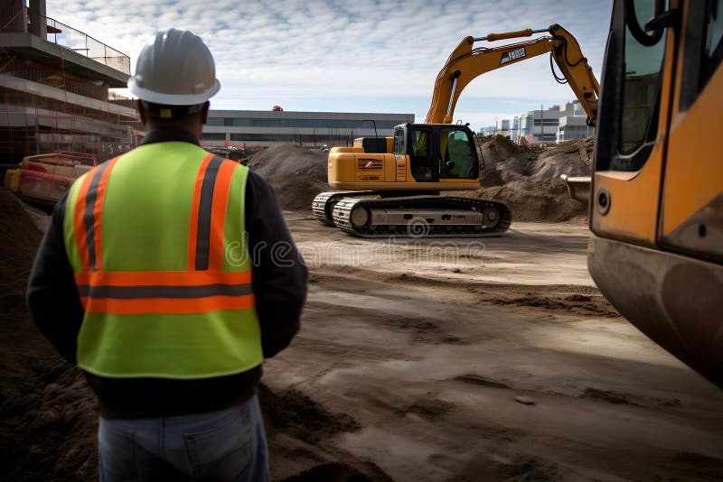 Construction Engineer Supervising Work at Building Site. Neural Network ...