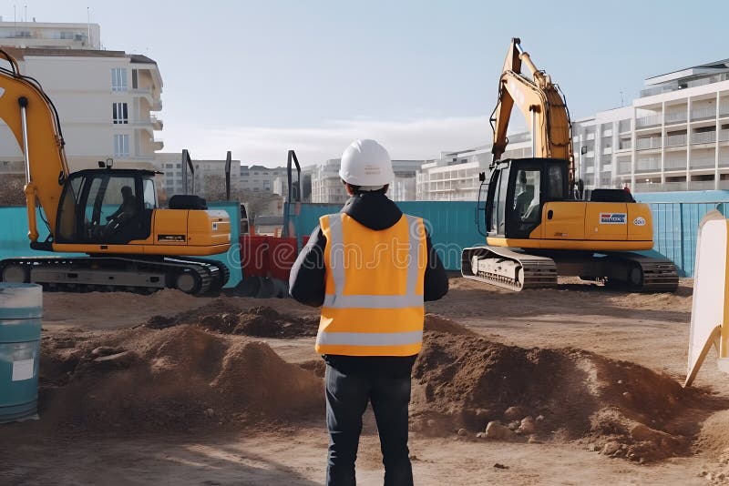 Construction Engineer Supervising Work at Building Site. Neural Network ...