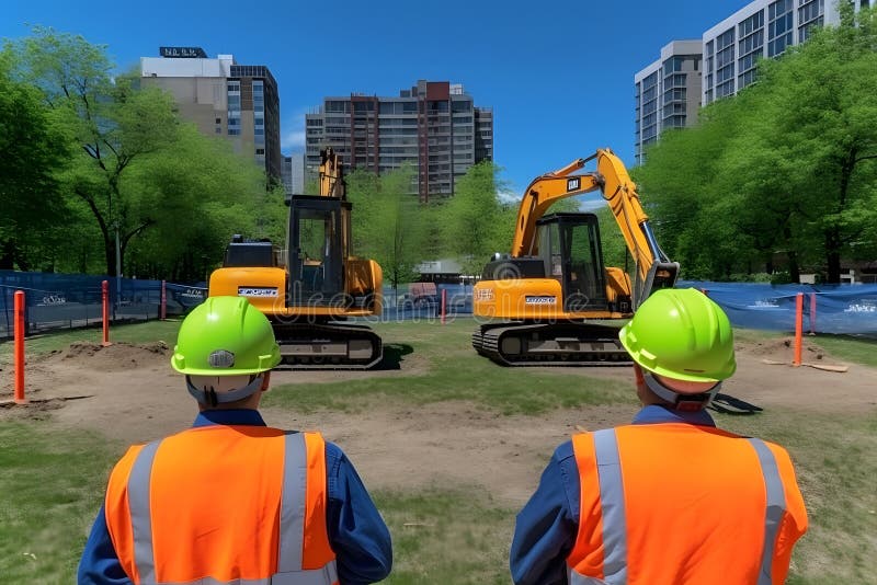 Construction Engineer Supervising Work at Building Site. Neural Network ...