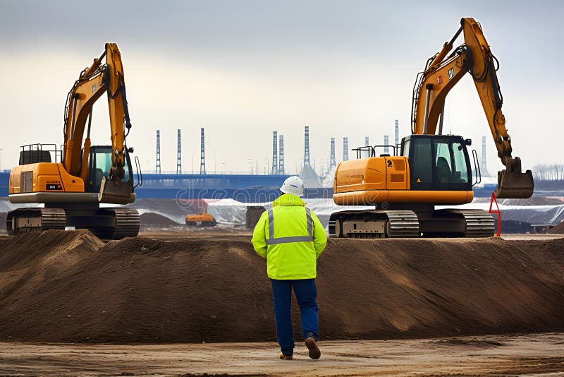 Construction Engineer Supervising Work at Building Site. Neural Network ...