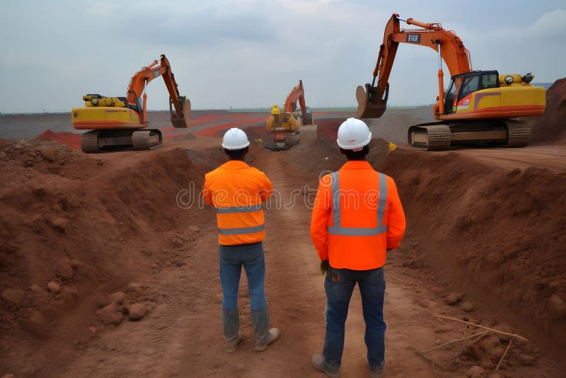 Construction Engineer Supervising Work at Building Site. Neural Network ...