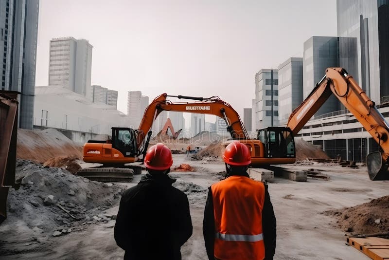 Construction Engineer Supervising Work at Building Site. Neural Network ...