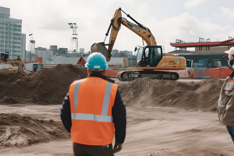 Construction Engineer Supervising Work at Building Site. Neural Network ...