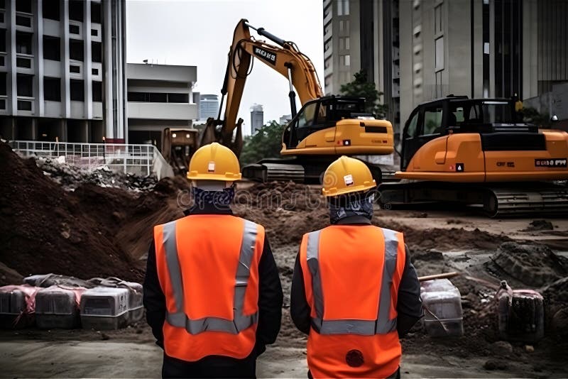 Construction Engineer Supervising Work at Building Site. Neural Network ...