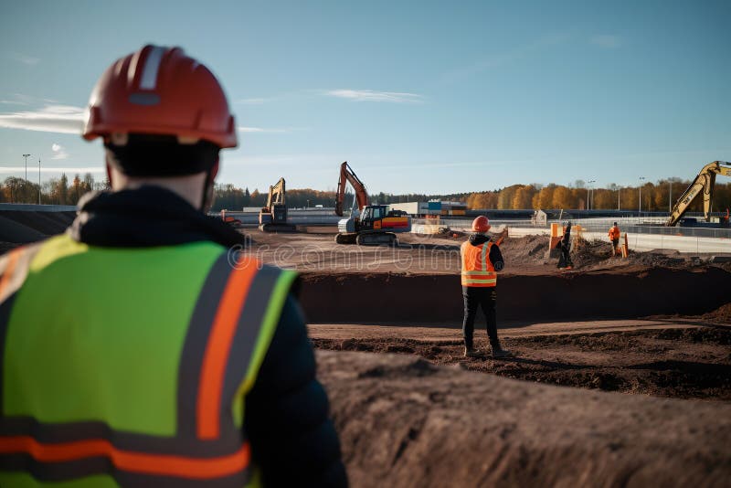 Construction Engineer Supervising Work at Building Site. Neural Network ...