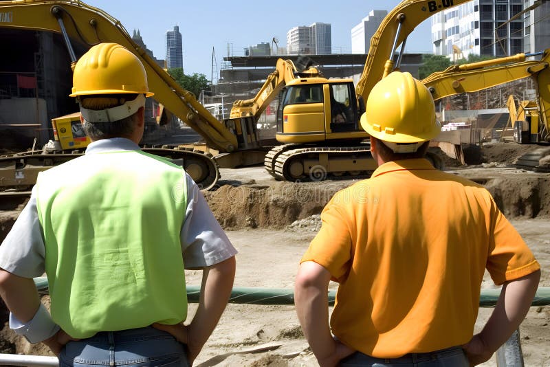 Construction Engineer Supervising Work at Building Site. Neural Network ...