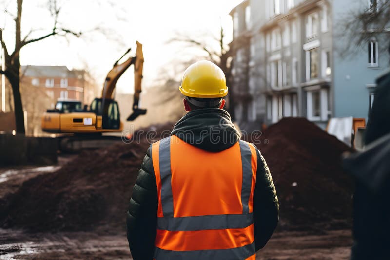 Construction Engineer Supervising Work at Building Site. Neural Network ...