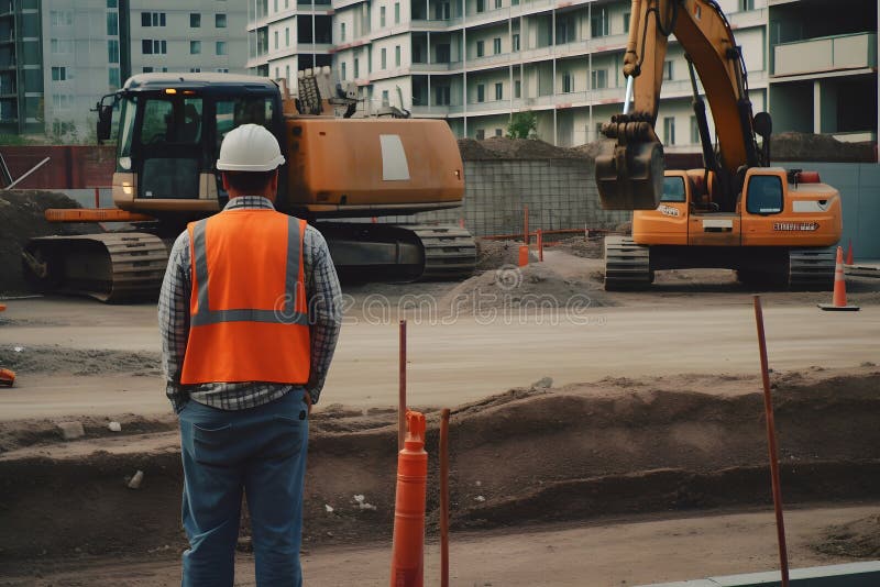 Construction Engineer Supervising Work at Building Site. Neural Network ...