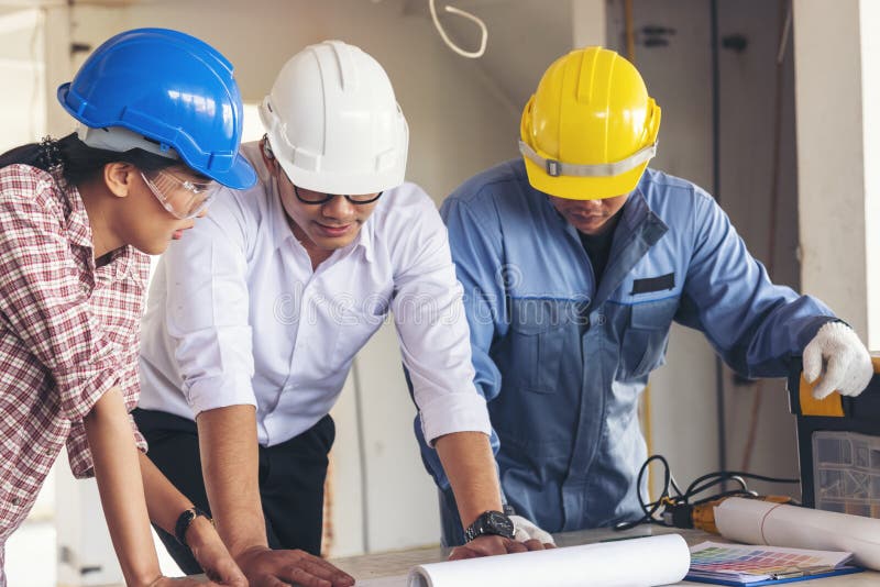 Construction Engineer Teamwork Safety Suit Trust Team Holding White ...