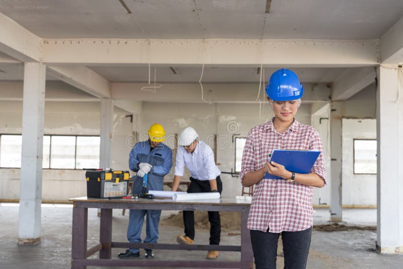 Construction Engineer Teamwork Safety Suit Trust Team Holding White ...