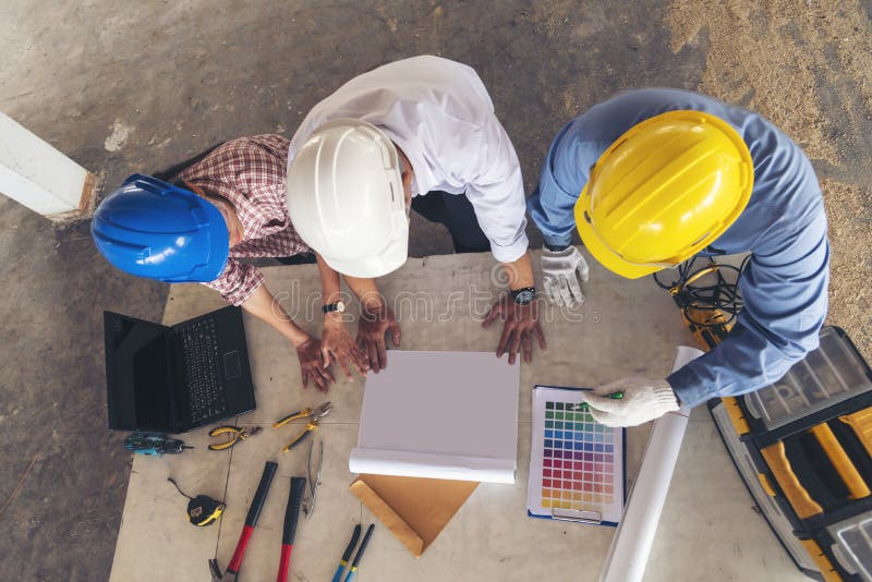 Construction Engineer Teamwork Safety Suit Trust Team Holding White ...