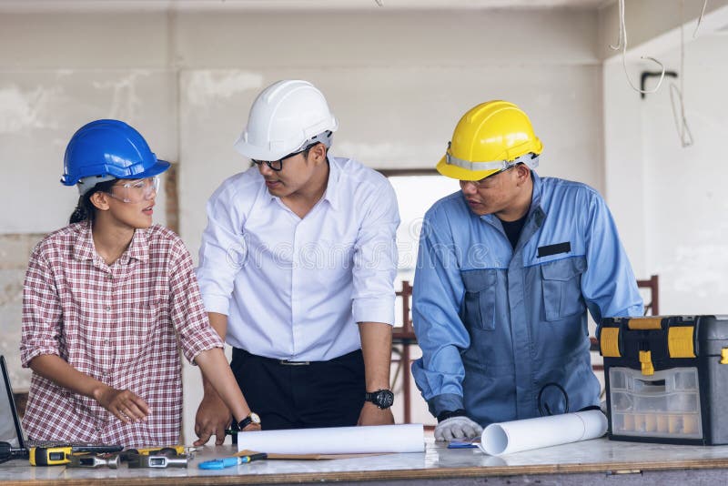 Construction Engineer Teamwork Safety Suit Trust Team Holding White ...