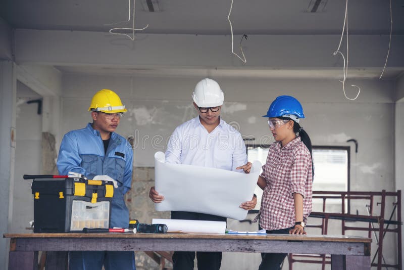 Construction Engineer Teamwork Safety Suit Trust Team Holding White ...