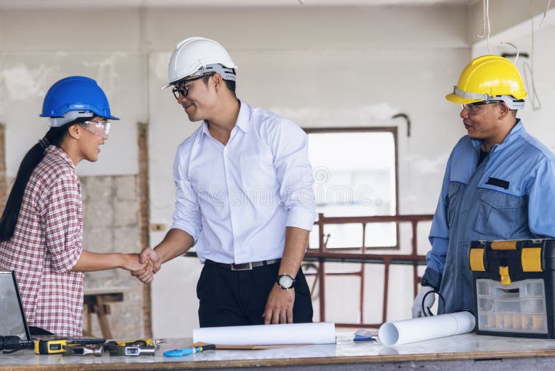 Construction Engineer Teamwork Safety Suit Trust Team Holding White ...