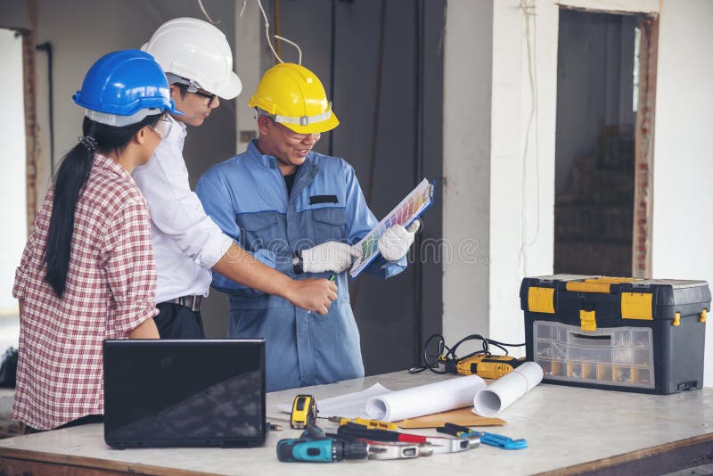 Construction Engineer Teamwork Safety Suit Trust Team Holding White ...