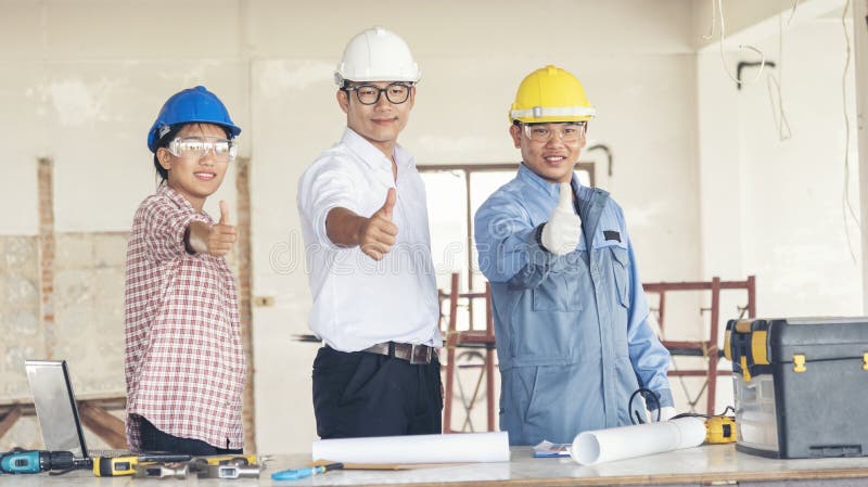Construction Engineer Teamwork Safety Suit Trust Team Holding White ...