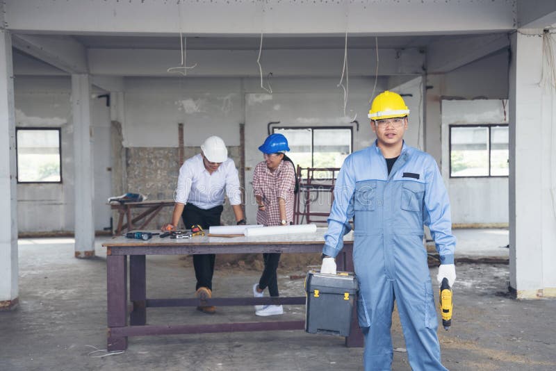 Construction Engineer Teamwork Safety Suit Trust Team Holding White ...