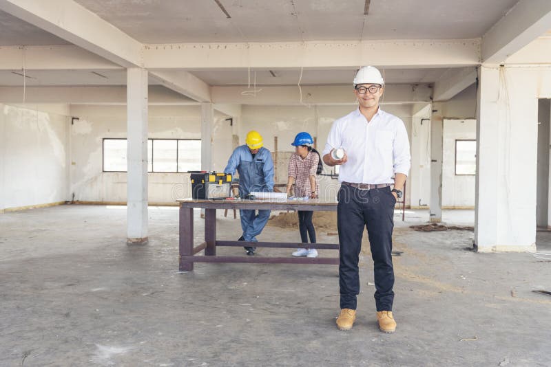 Construction Engineer Teamwork Safety Suit Trust Team Holding White ...