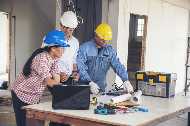 Construction Engineer Teamwork Safety Suit Trust Team Holding White ...