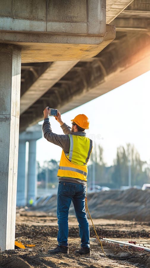 Construction Engineer Using Thermal Imaging To Inspect Bridge ...