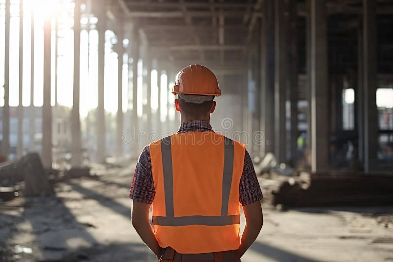 Construction Engineer Wearing Hard Hat and Reflective Vest Inspecting ...