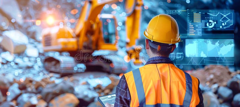 A Construction Engineer Wearing a Hard Hat and Safety Vest Stands in ...