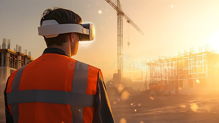 Construction Engineer Wearing Vr Headset Visualizing Project Progress ...