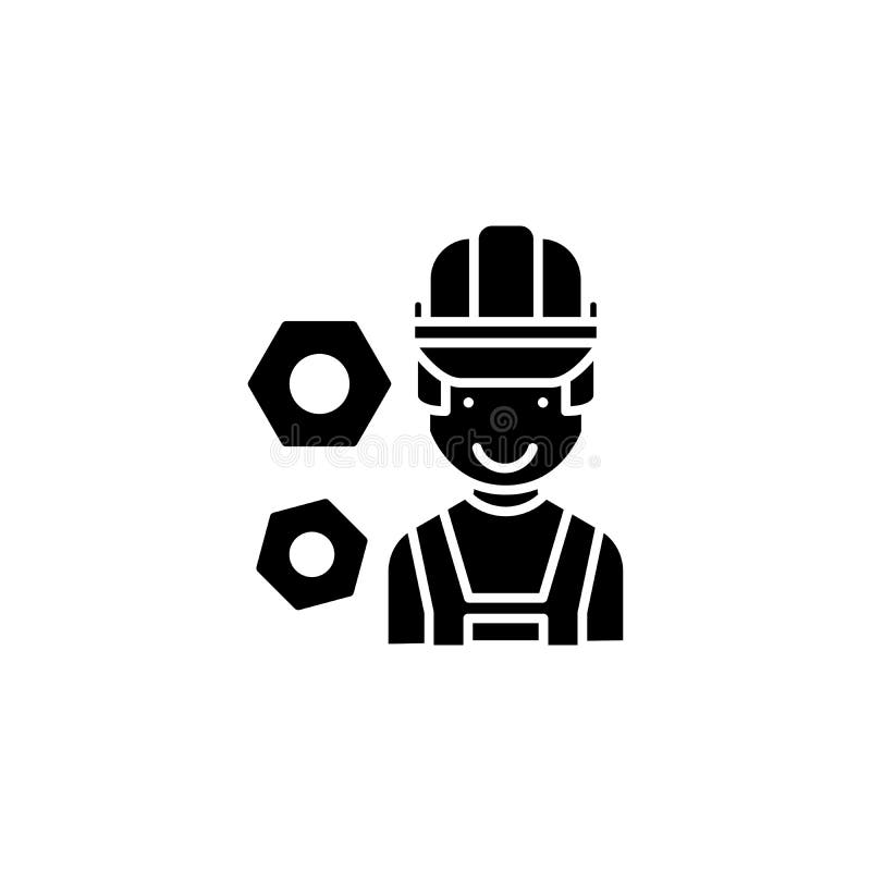Construction Engineer Worker Black Icon Concept. Construction Engineer ...