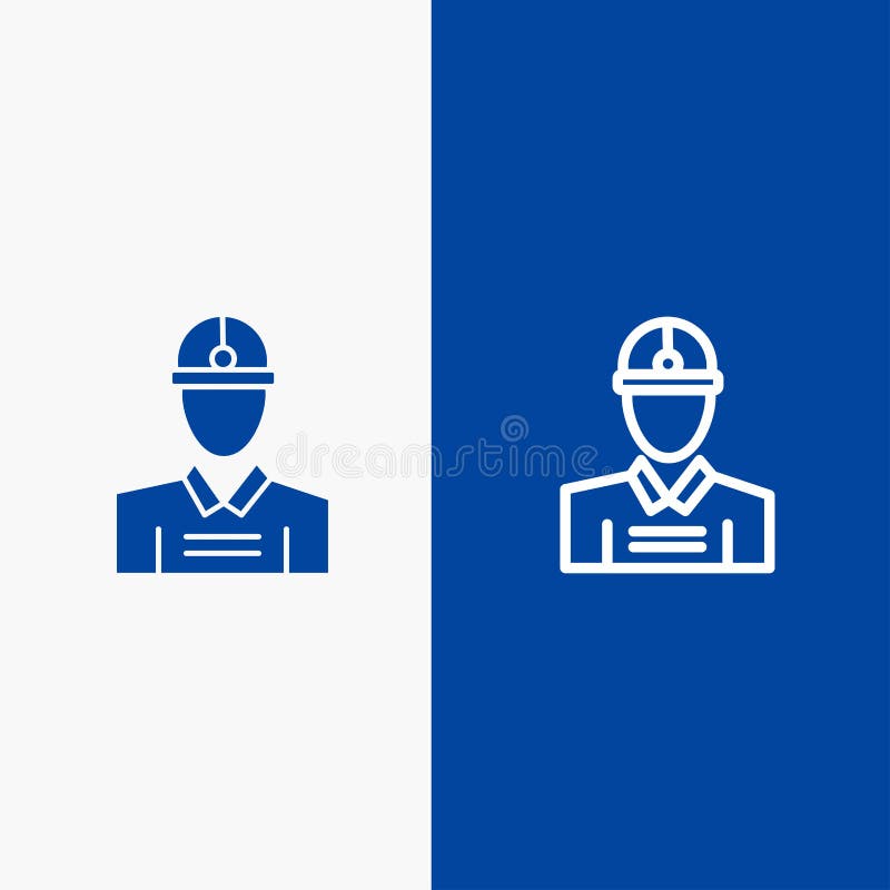 Construction, Engineer, Worker, Work Line and Glyph Solid Icon Blue ...