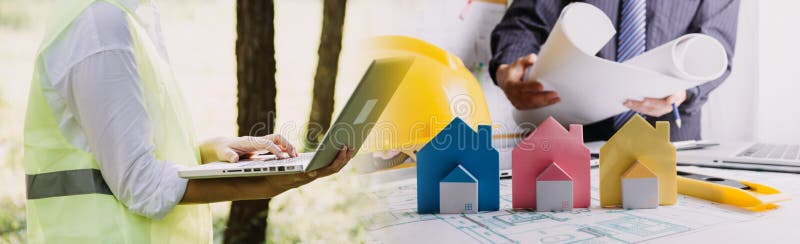 Construction Engineer Working at Blueprint To Build Large Commercial ...