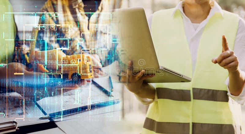 Construction Engineer Working at Blueprint To Build Large Commercial ...