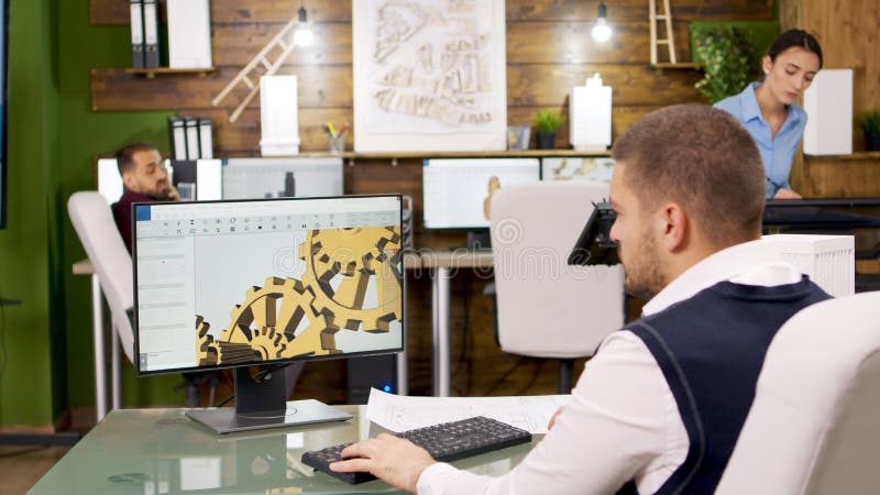 Construction Engineer Working on Building Mechanics on Computer Stock ...