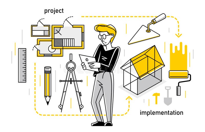 Construction Engineer Working on a Project, Building Architecture ...