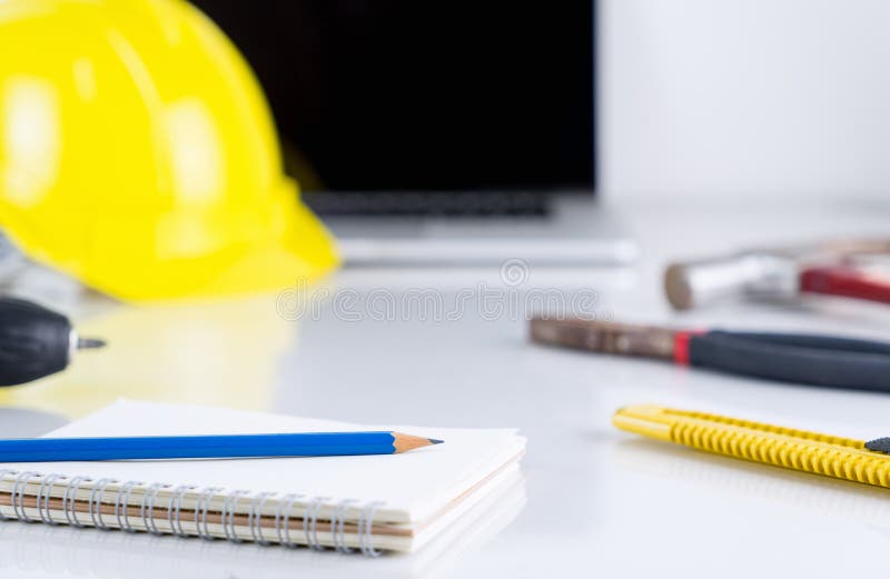 Construction Engineer Working Tools with Laptop Stock Photo - Image of ...