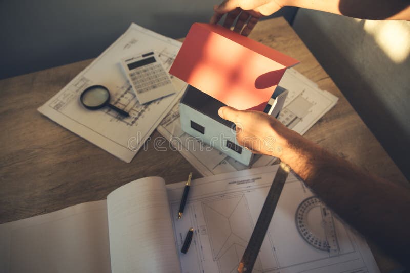 Architect Hands Working on Blueprint Inspection in Workplace Stock ...