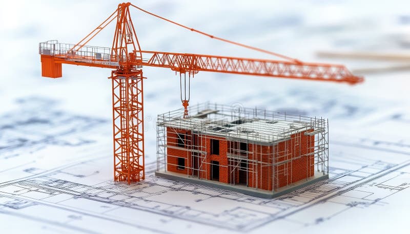 Construction Engineering Model Showcasing a Mini Building with Crane on ...
