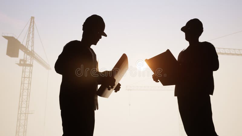 Construction Engineers Talk with Cranes in the Back Stock Illustration ...
