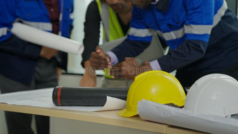 Construction Engineers Team Using Blueprint of Project Plan ...