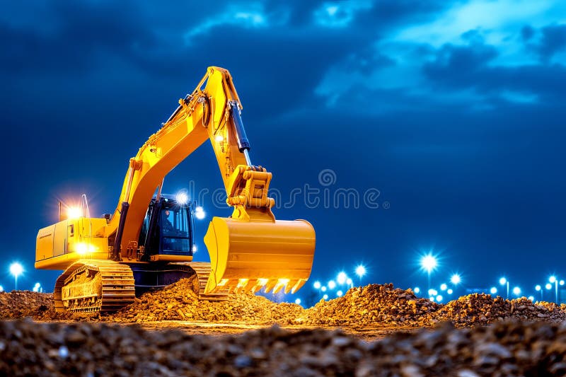 Construction Equipment in Action, Digging and Moving Soil in Various ...