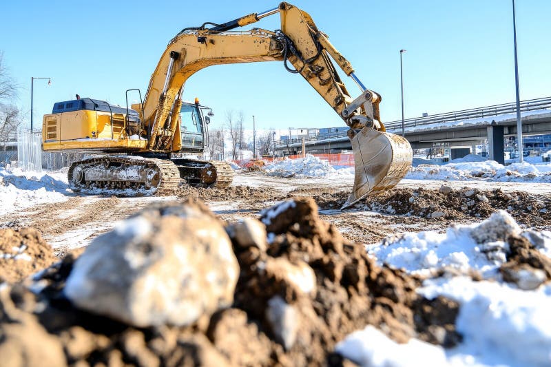 Construction Equipment in Action, Digging and Moving Soil in Various ...