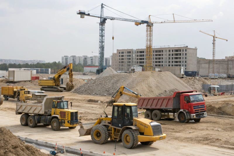Construction Equipment on Building Site Stock Illustration ...