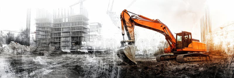 Construction Equipment Collage Showcasing Dynamic Interaction of ...