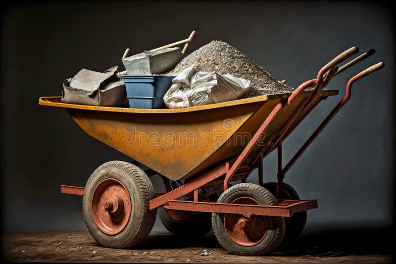 Construction Equipment Large Working Wheelbarrow Loaded with Materials ...