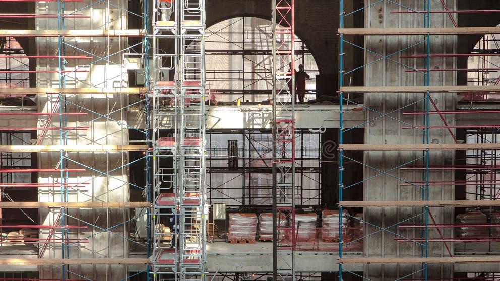 Construction Equipment Material with Scaffolding and Tools Inside the ...