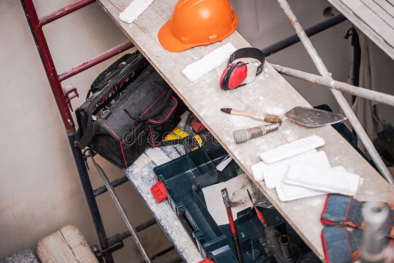 Construction Equipment Mess Stock Photo - Image of industry, hardhat ...