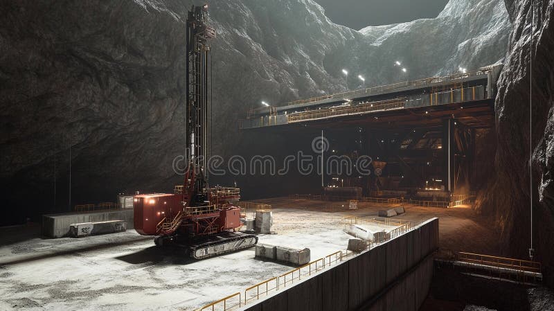 Construction Equipment Operates Inside a Large Underground Mining ...