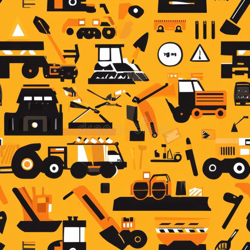 Construction Equipment Pattern with Bold Yellow Theme Stock ...