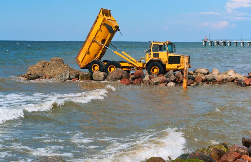 Coastal Protection Measures, Construction Equipment on the Shore, the ...