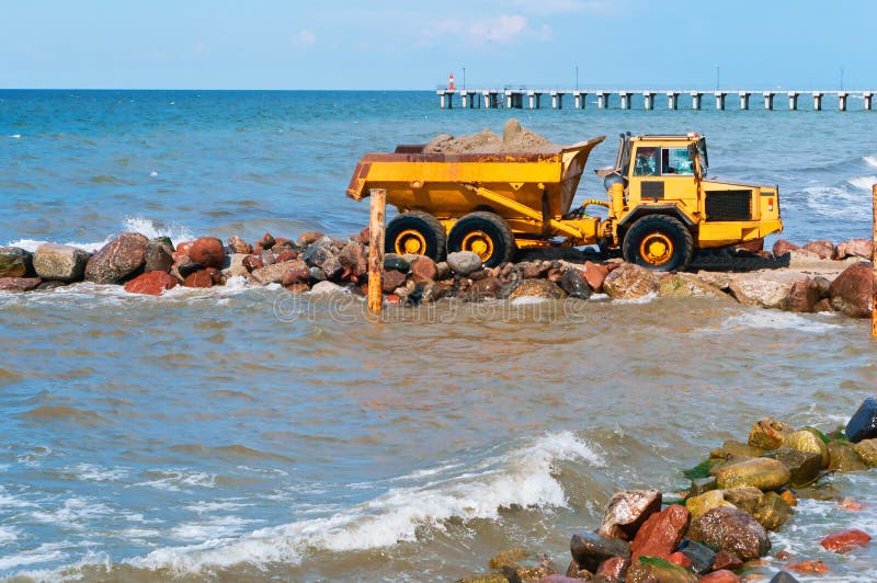 Coastal Protection Measures, Construction Equipment on the Shore, the ...